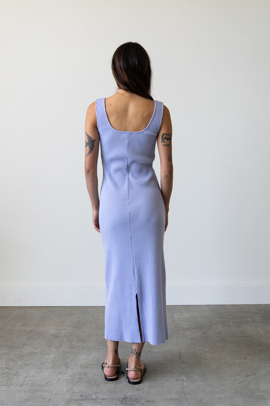 Ribbed Knit U-Neck Dress in Ice Blue – Waltz